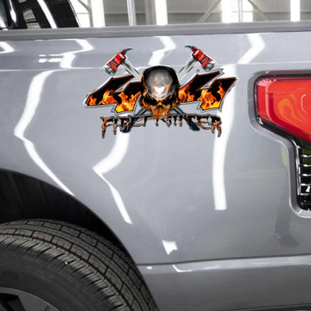 4x4 Firefighter Axe Skull Flames Decals - 3M Vinyl