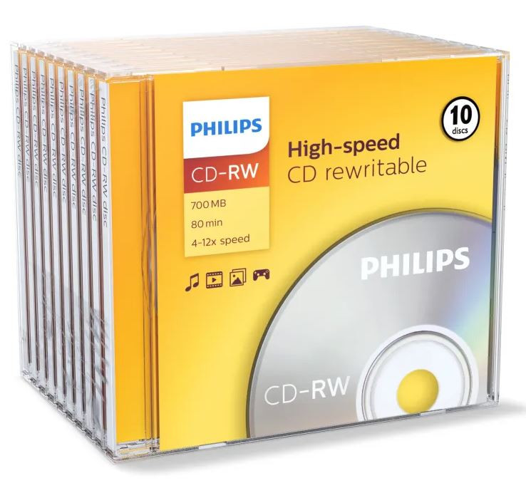Philips CD-RW Blank Rewritable Discs 80 Min 700 MB. 10 Pack