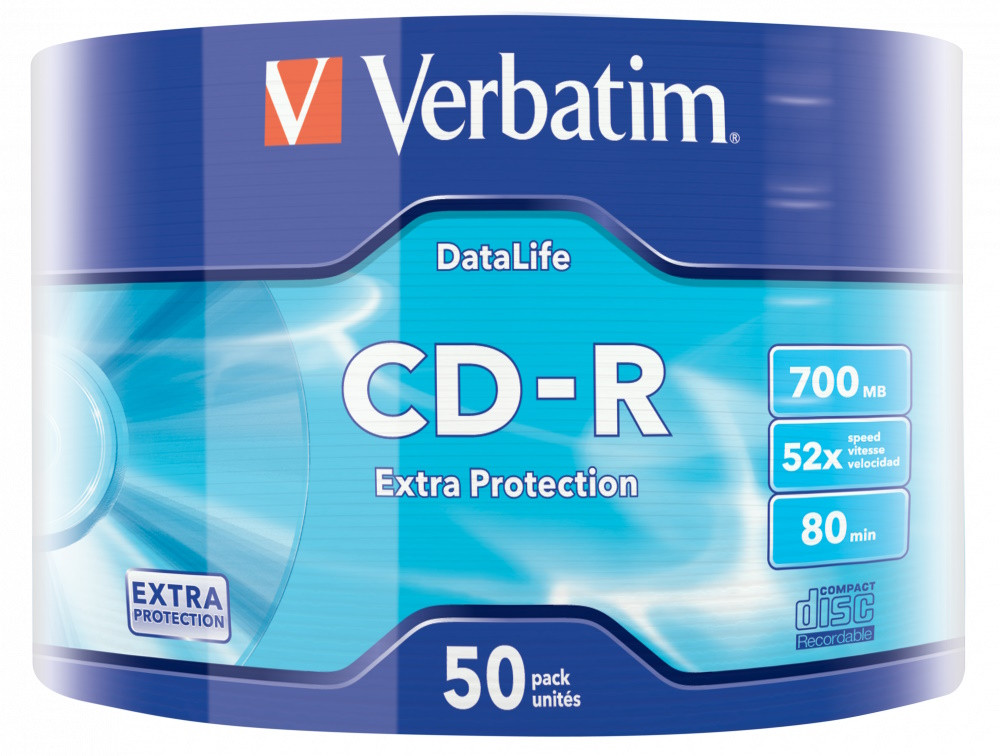 Verbatim CD-R Blank Recordable Discs 80 Mins 700MB 52x Speed Spindle 50 ...