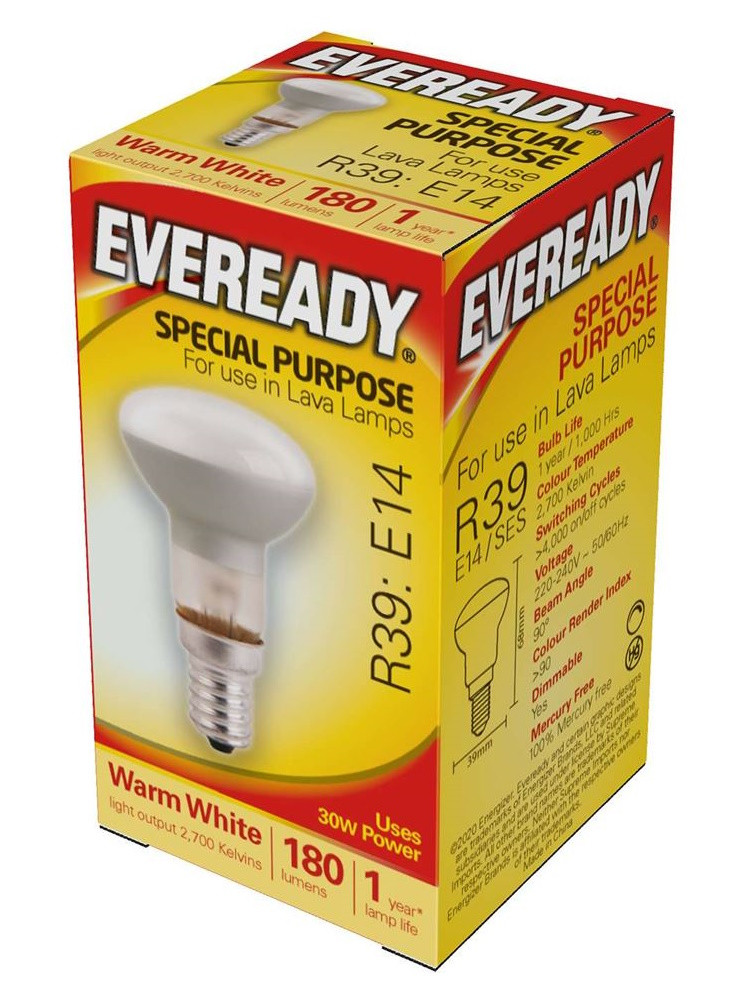 Eveready Special Purpose Lava Lamp Bulb R39 E14 30w 180 Lumens. 1 Bulb