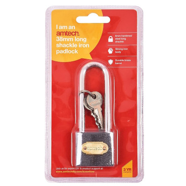 Amtech 38mm Long Shackle Iron Padlock
