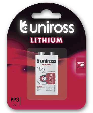 Uniross 9V PP3 Lithium Ultra Battery. 1 Pack