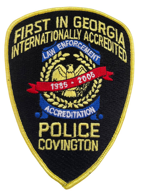 COVINGTON GA POLICE 2OTH YEAR RED BANNER PATCH