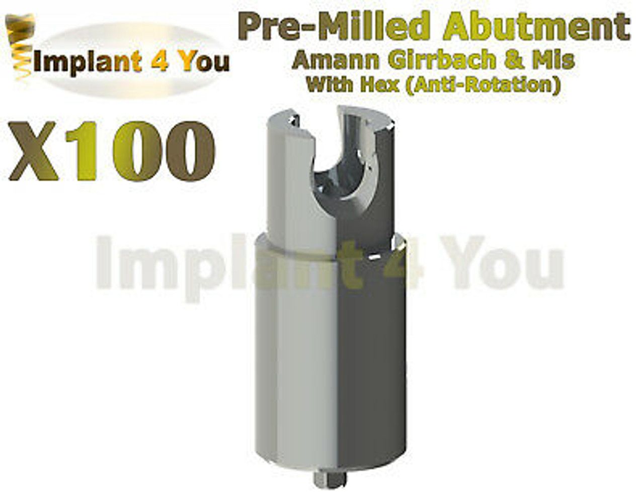 100X Dental Amann Girrbach Mis Abutment Pre-Milled With Hex + Screw Rp - SPW Industrial