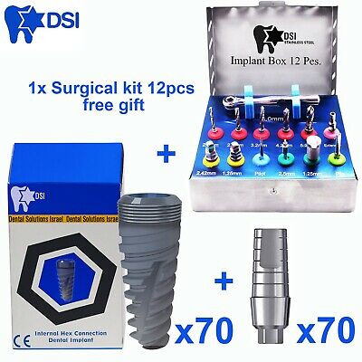 70X Dental Implant Spiral Sterile Premium + Straight Abutment ...