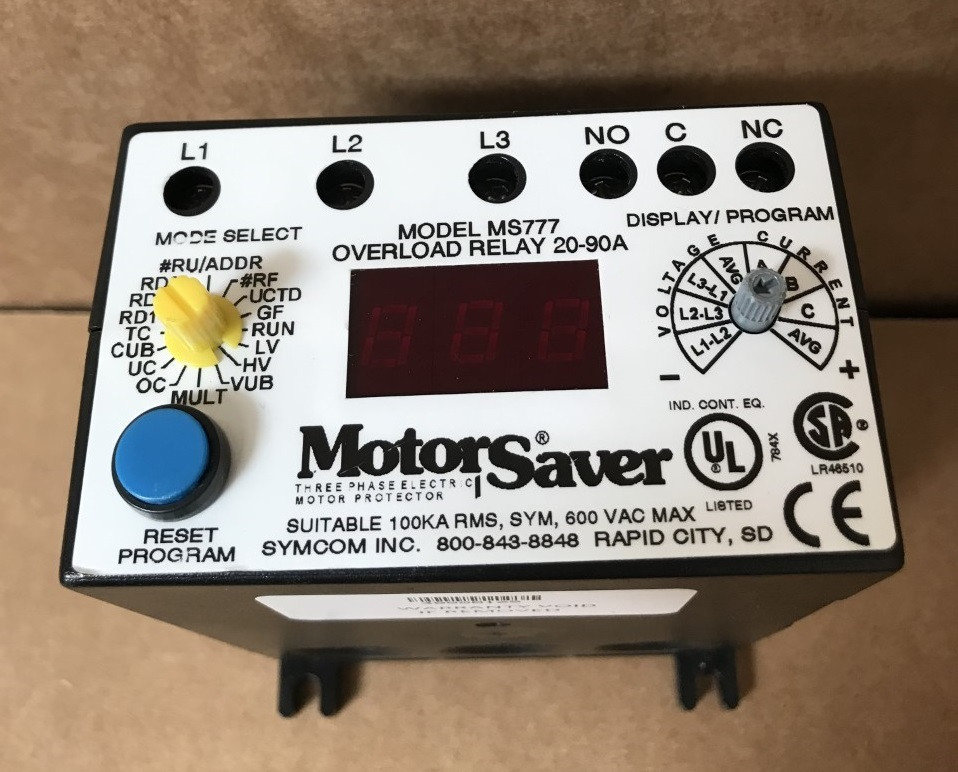 SYMCOM MS777 OVERLOAD RELAY MOTOR SAVER 20-90A