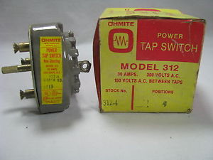 OHMITE 312-4 Rotary Power Tap Switch 30A 300VAC 4 Position 150 Volt ...