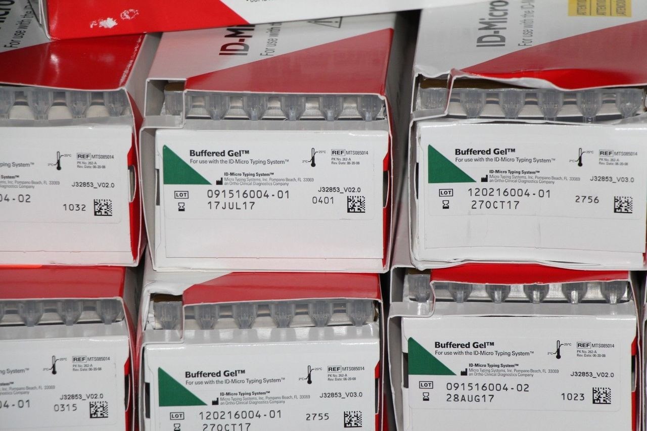 Lot of 12 Cases Ortho Clinical Buffered Gel for use w/ ID-Micro Typing ...