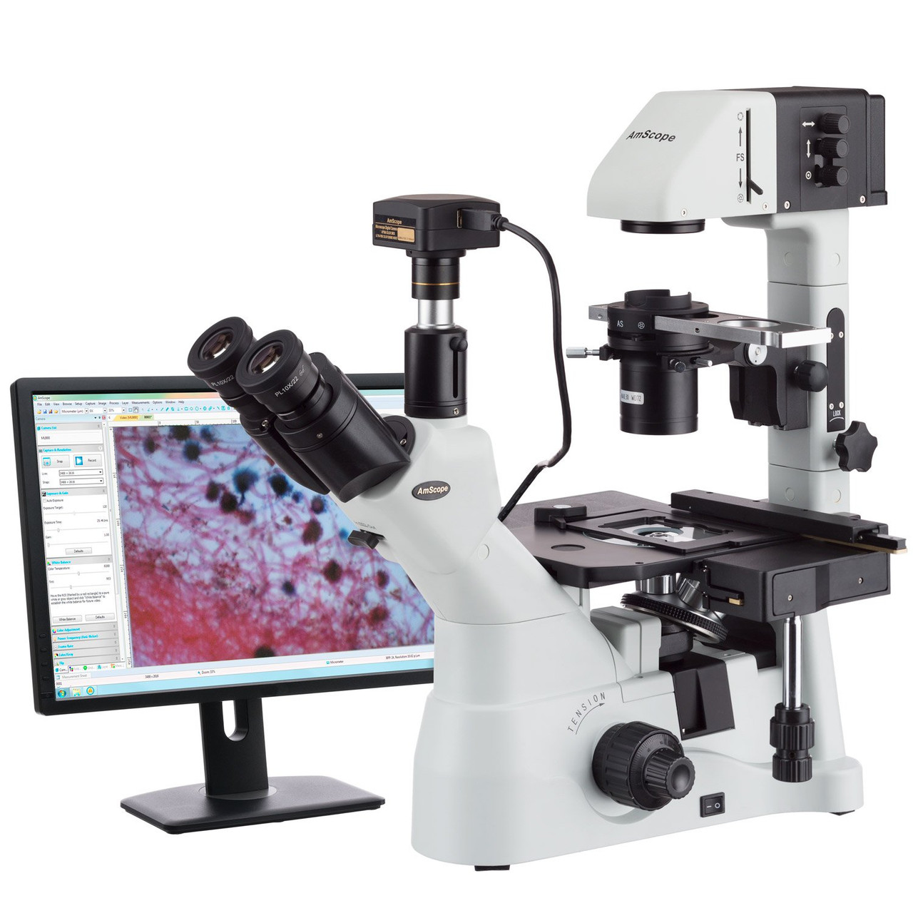 AmScope 40X-1500X Infinity Kohler Plan Inverted Microscope w 18MP Camera