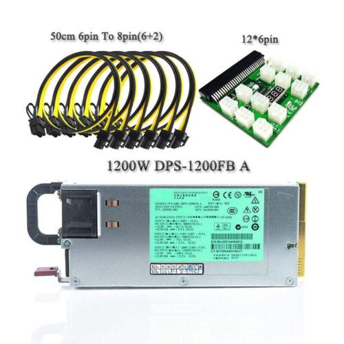 1200W Hp Psu Server Power Supply + Breakout Board + 12Pcs 6Pin To 8Pin ...
