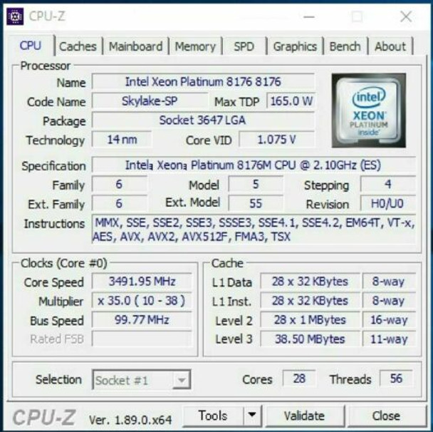 Intel Xeon Platinum 8176M Qs Cpu Processor 2.1Ghz 28C 56 Ths Lga3647 165W - SPW Industrial