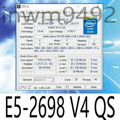 Intel Xeon E5-2698 V4 Qs 2.2Ghz 20-Core 135W Lga2011-3 Cpu Processor ...