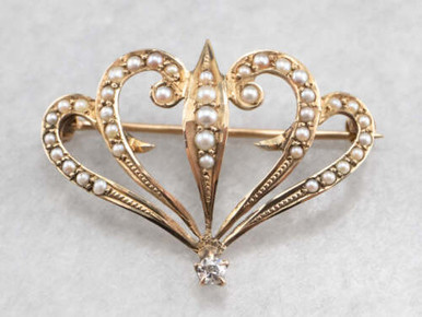 Antique Diamond And Seed Pearl Brooch - SPW Industrial