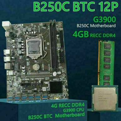 B250C Btc 12X Usb3.0 To Pci-E 16X Pro Mining Motherboard W/ Cpu For ...