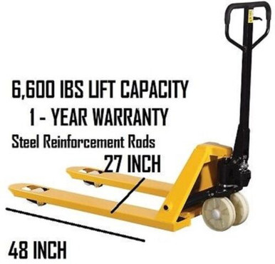 Pallet Truck 6600Lbs 3,000Kg Capacity 27X48 Single Steer Nylon Wheels ...