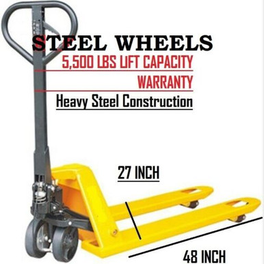 Pallet Truck 5500Lb Cap 27X48 Steel Steer Wheels; Single Steel Load ...