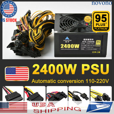 New Black 2400W 110V-220V Modular Power Supply 24Pin Psu Atx For 8 Gpu ...