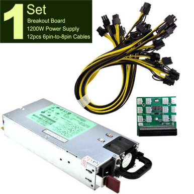 1200W Psu Power Supply+ Breakout Board+ 12Pcs 6Pin-To-8Pin Cables For ...