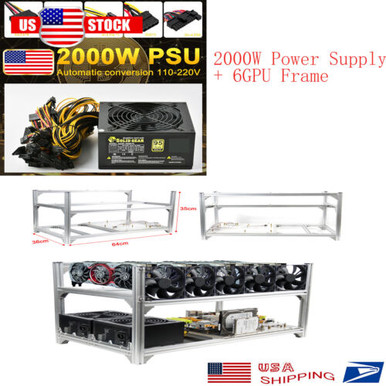 2000W 110-220V Modular Power Supply Psu Atx W/ 6Gpu Open Air Computer ...