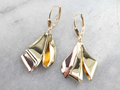 Two Tone Gold Ribbon Drop Earrings - SPW Industrial