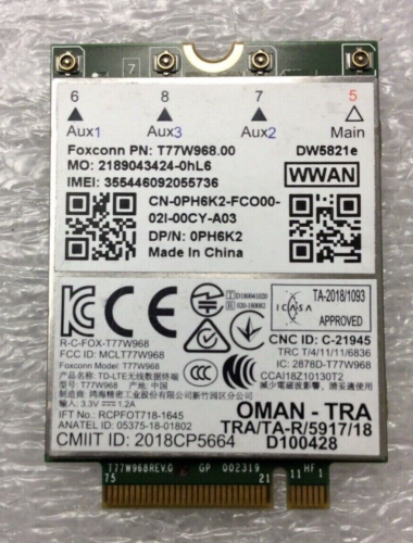 Dell Latitude 5420 5424 7424 T77W968 Dw5821E Snapdragon X20 Lte Ph6K2 ...