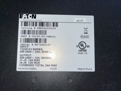 Eaton T2235-F3-Cnb09L Pdu - SPW Industrial