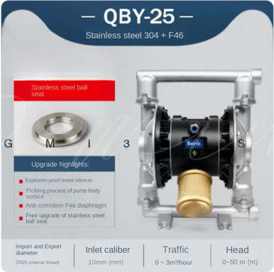 Shop Qby-25 Stainless Steel 304+F46 Corrosion Resistant Diaphragm Pneumatic Pump backed by a 1 ...