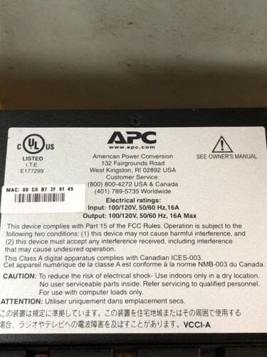 Apc Rack Pdu, Switched 1U/16A/208/230V With 8 Outlets (Ap7801)