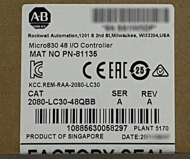 Allen-Bradley Micro830 48 I/O Controller 2080-Lc30-48Qbb Stock New ...