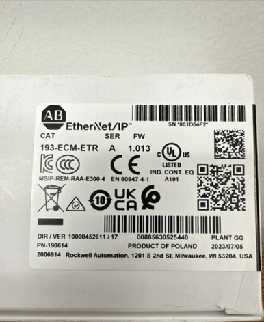 Allen-Bradley 193-Ecm-Etr Ethernet / Ip Comm Module 193Ecmetr New ...
