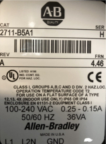 Brand New Ab 2711-B5A1 /F Panelview 550 Mono Touch/Key/Rio Ac Frn 3.16 ...