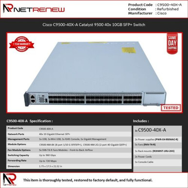 Cisco C9500-40X-A Catalyst 9500 40X 10Gb Sfp+ Switch