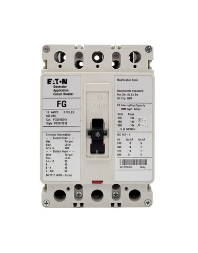 Eaton Cutler Hammer Fg3015S18 15A Eg Frame 600V 3P Circuit Breaker ...