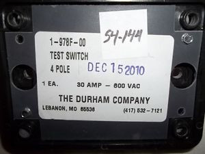 Durham Co 1-978F-00 Rocker Test Switch 4 Pole 30 Amp 600 VAC - SPW ...