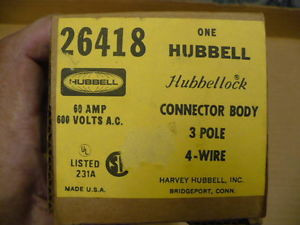 Brand New (NOS) Original Box Hubbell 26418 Connector 3 Pole 4 Wire ...
