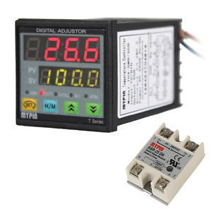 Dual PID F/C DIN Digital Temperature Controller + SSR-25DA solid state ...