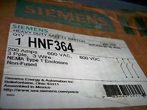 Siemens Hnf364 200Amp 600V Non Fused Disconnect Safety Switch New - SPW ...