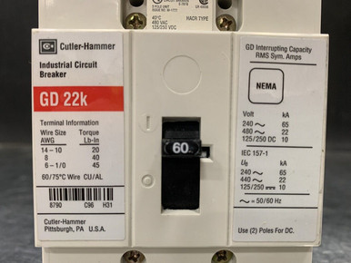 Cutler-Hammer Circuit Breaker Gd22K 3 Pole 60Amp