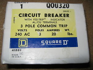 Buy - QOU320 QTY 1 SQUARE D CIRCUIT BREAKER 240AC 3 POLE 20 AMP NEW