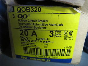 Square D QOB320 3 POLE 20 AMP 240 VOLT Circuit Breaker New - SPW Industrial
