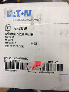 Eaton Industrial Type Circuit Breaker Ghb3030 30 Amps 277/480 Vac 3 ...