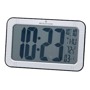 Marathon Radio-Controlled Large-Digit Wall/Bench Clock Silver finish ...