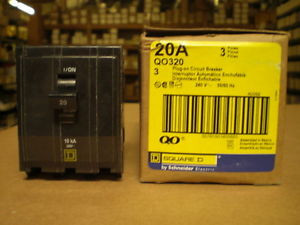 Square D Circuit Breaker Qo320 20 Amp 3 Pole 240V Plug On - New - SPW ...