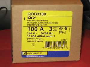 Square D Circuit Breaker Qob3100 100 Amp 3 Pole 240V Bolt On - SPW ...