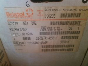 BRISTOL COMPRESSOR H23A623DBLA 62000BTU 230-208-3-60 - SPW Industrial