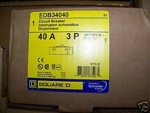 Square D Edb34040 3Pole 40Amp 480V Circuit Breaker New - SPW Industrial
