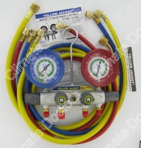 Yellow Jacket 46042 Brute Ii 4 Valve Manifold Gauge W/60 Hoses R-22 ...