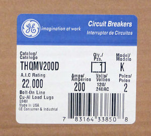 New General Electric Thqmv200D 200A 2-Pole 120/240V Circuit Breaker ...