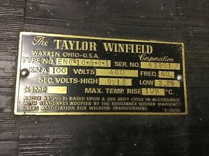 Taylor Winfield ENE-10-9-8-1 100 kVA 460 V Spot Welder Transformer ...