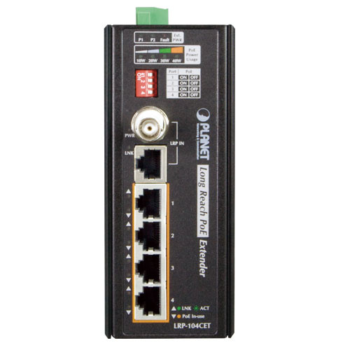 Industrial 4-Port 10/100TX PoE + 1-Port Coax Long Reach PoE Extender ...